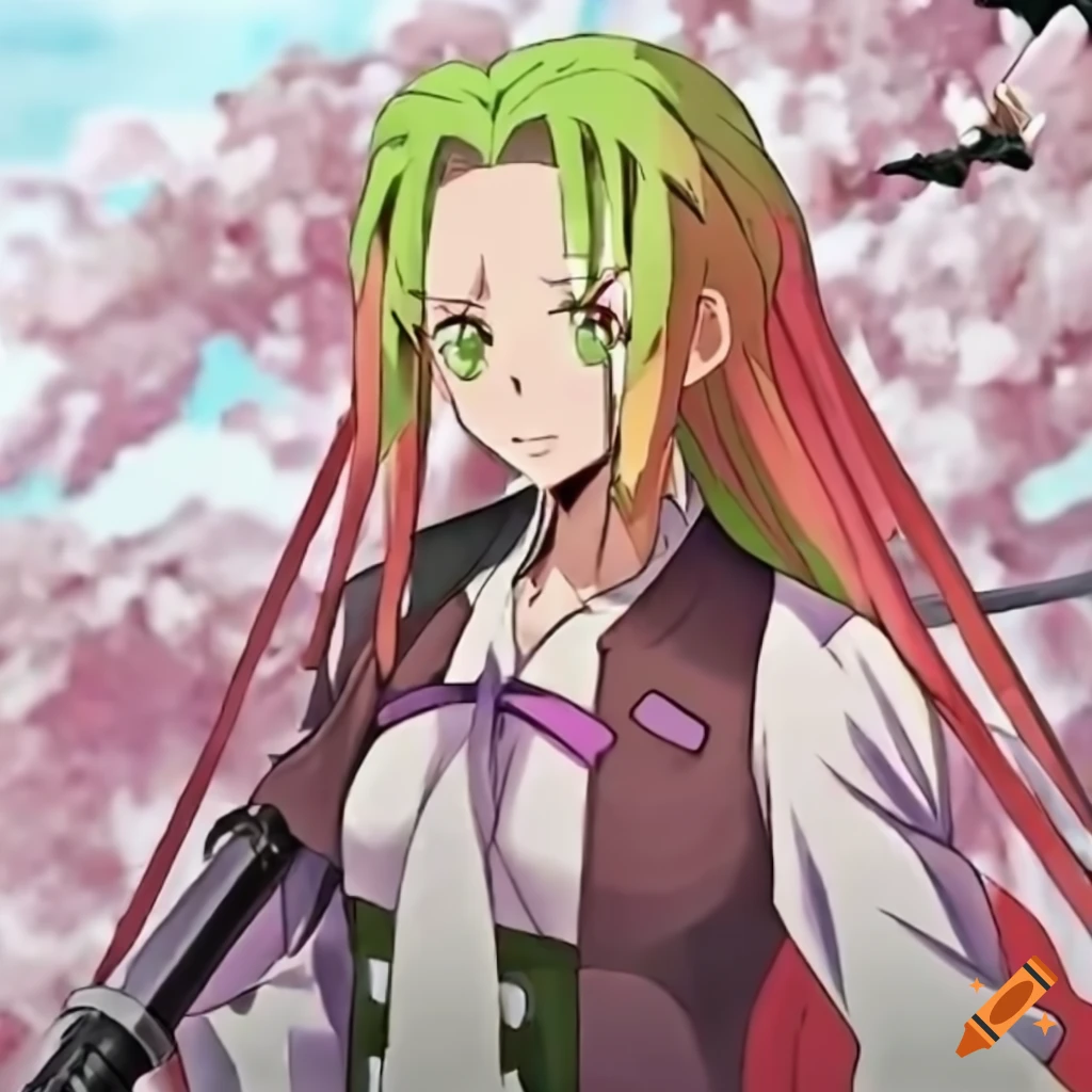 Mitsuri Kanroji stands tall, wielding her mighty Nichirin sword on Craiyon