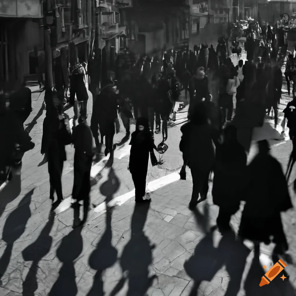 Shadows of people in a bustling city street, tehran, iran on Craiyon