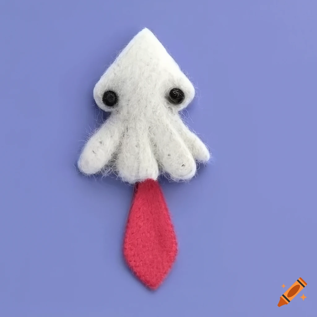 Tiny cute 3d felt fiber toy white squid with a necktie, made from felt ...