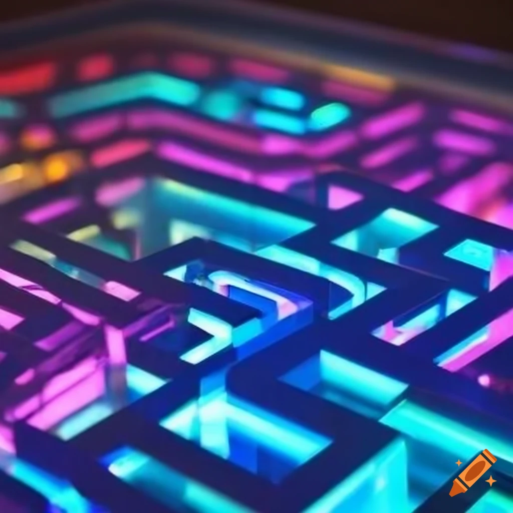Maze made with transparent acrylic under color light iluminated