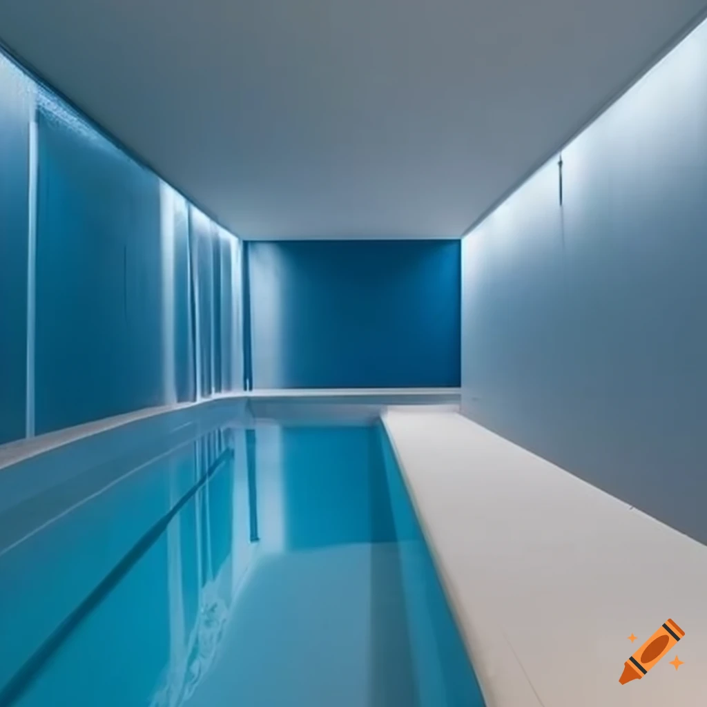 A minimalist indoor pool with bright blue walls on Craiyon
