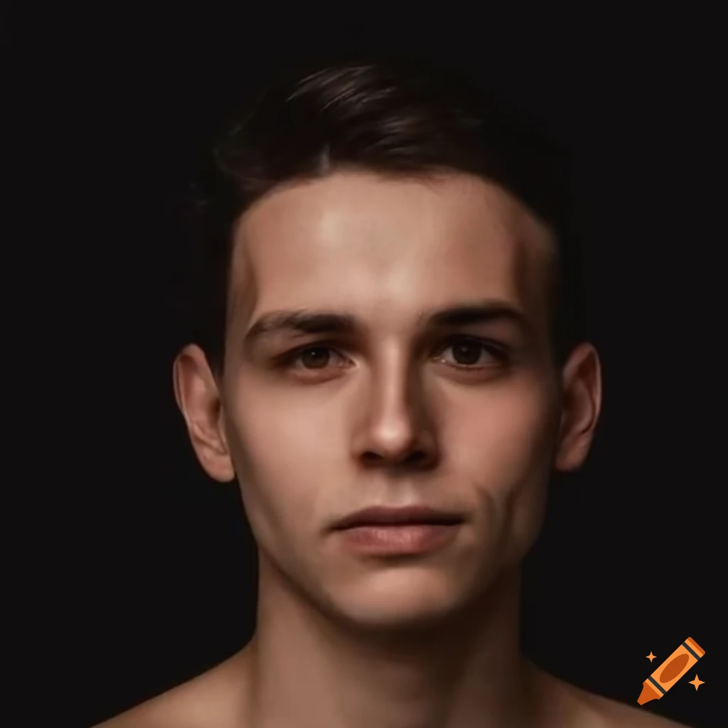 Caucasian guy from germany, peach-pink skin tone, dark brown hair, dark ...