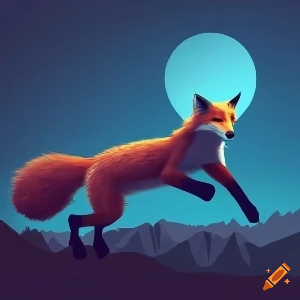 Fox running in the mountains, twilight, ambient lighting, graphic ...