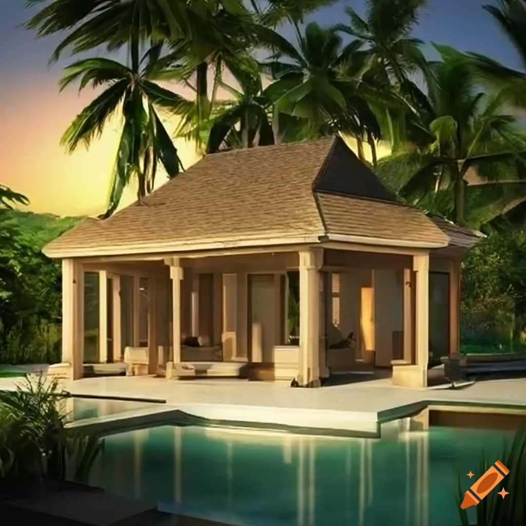 A limestone cottage, architectural design, tropical landscaping, reflective pools, glass block ...