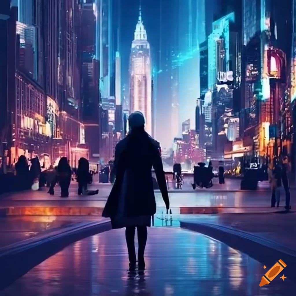 Future people walking in city 2050s on Craiyon