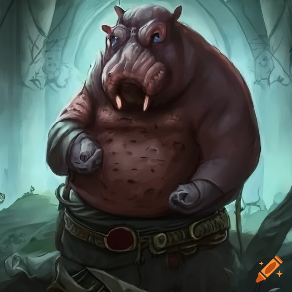 Detailed dungeons and dragons hippopotamus character drawing on Craiyon