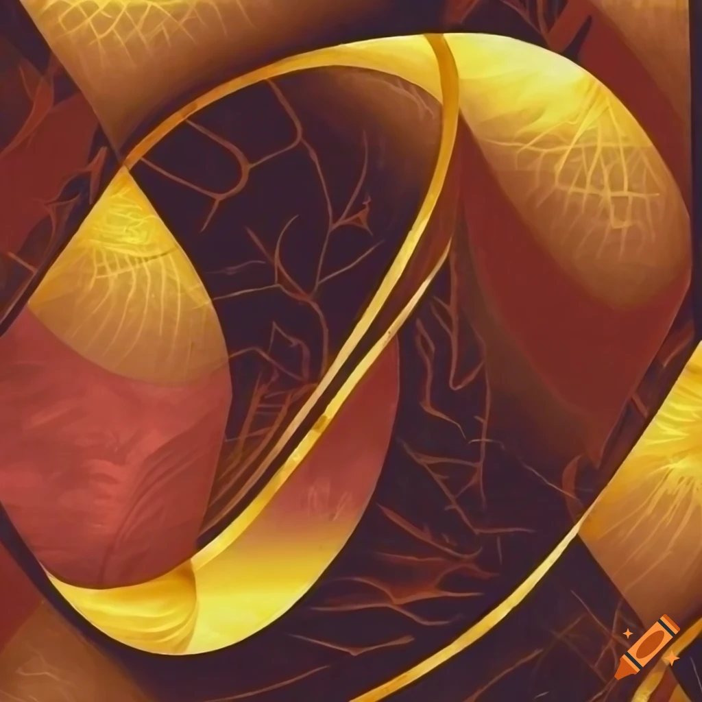 Dramatic abstract triangles and curves painting, in cubist style with ...