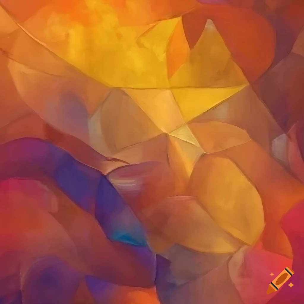 Dramatic abstract triangles and curves painting, in cubist style, with ...