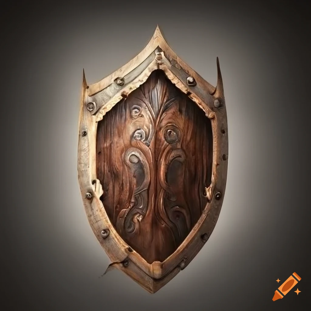 An ornate wooden fantasy shield