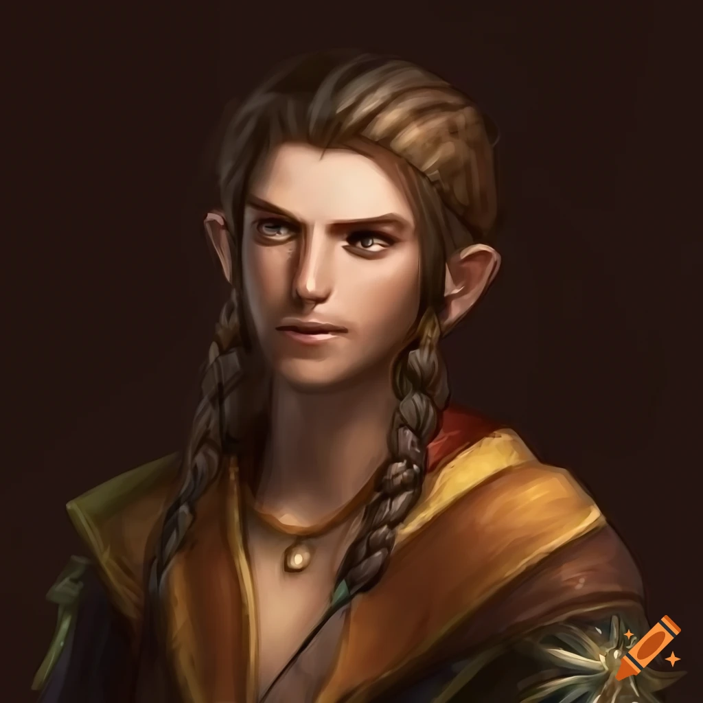 Fantasy character, kender, holding a hoopak wooden staff, medium length ...