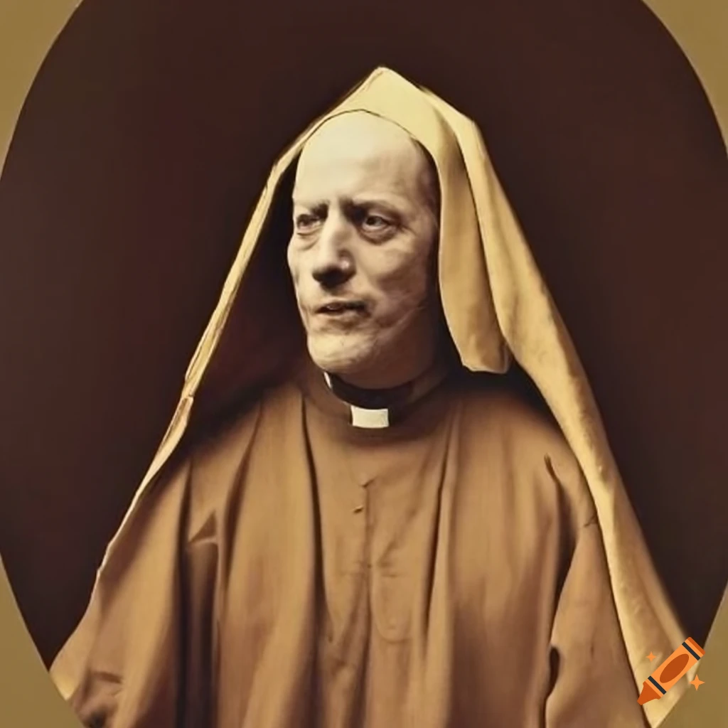 A priest with a bowlcut wearing a brown robe on Craiyon