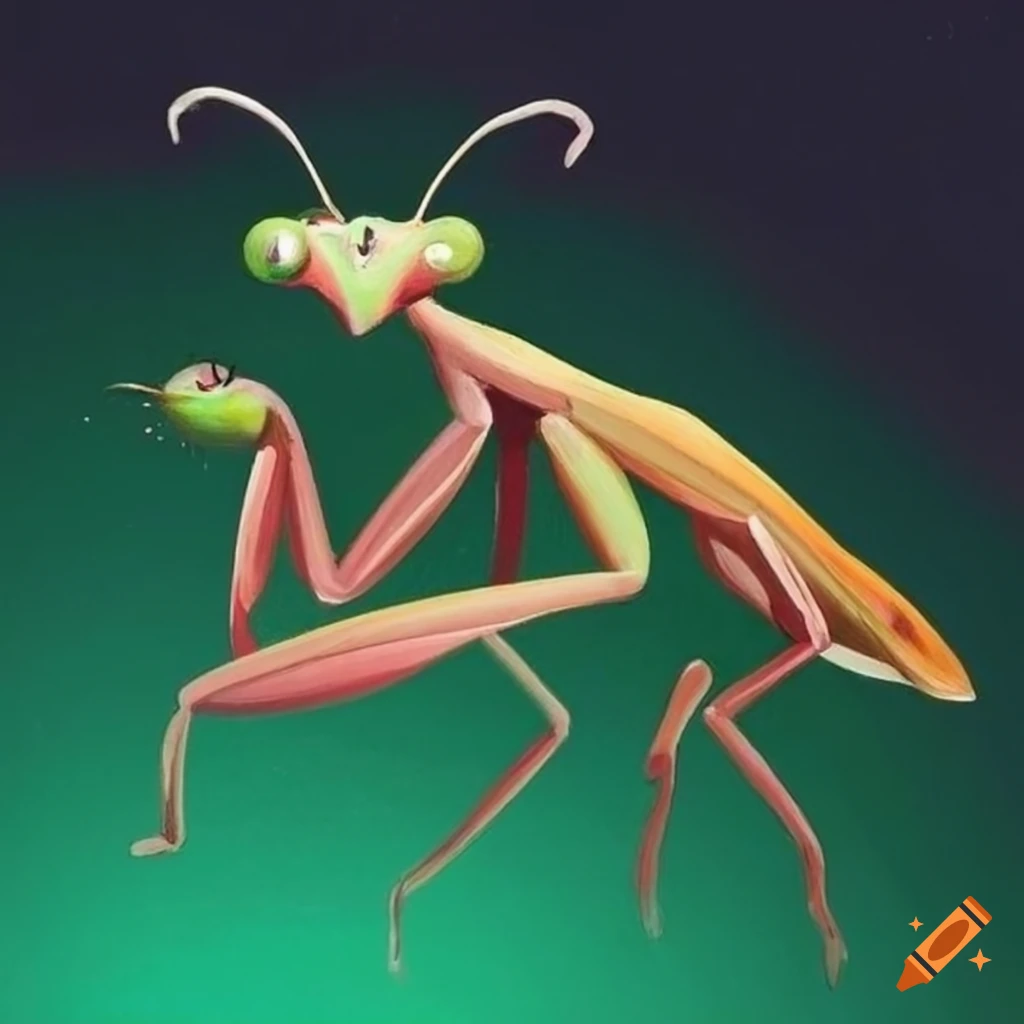 A realistic praying mantis with a handlebar mustache in detailed ...
