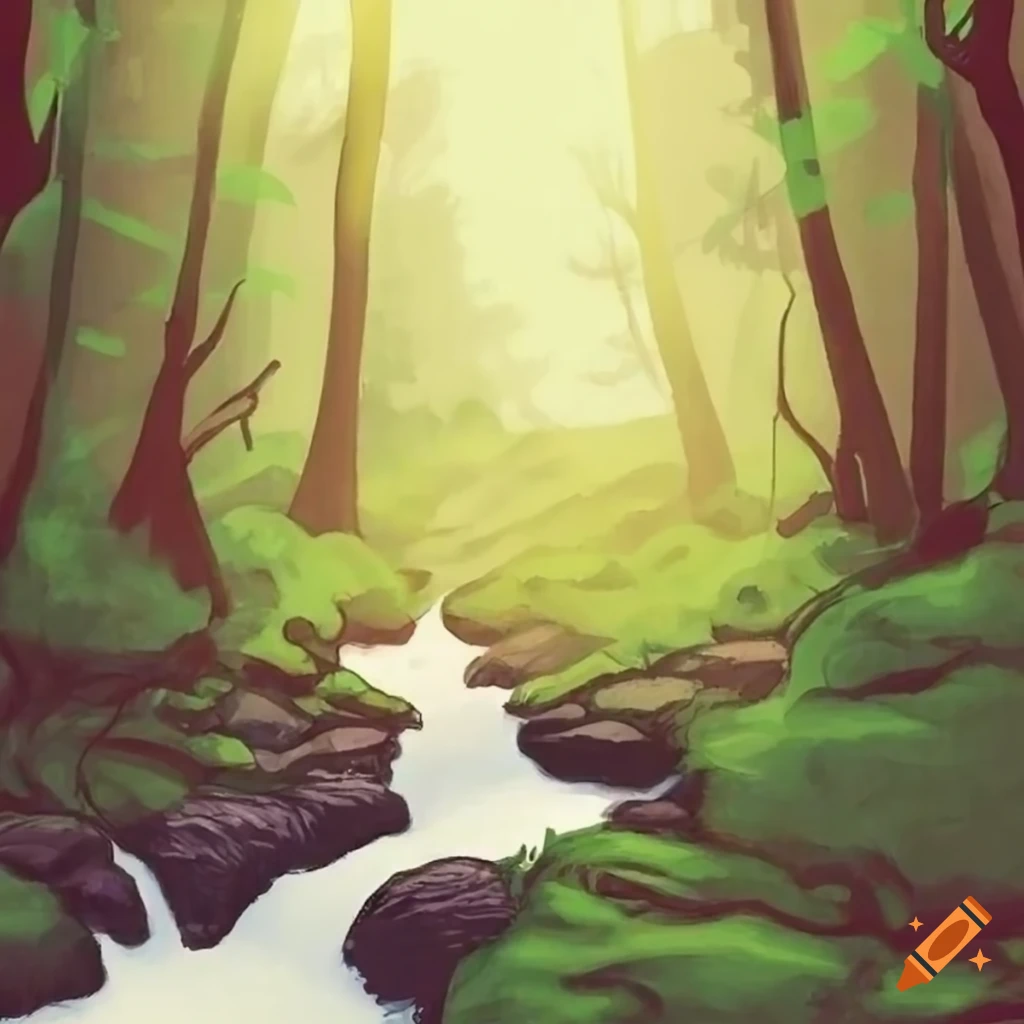 Fellowship hobbits forest stream line sketch