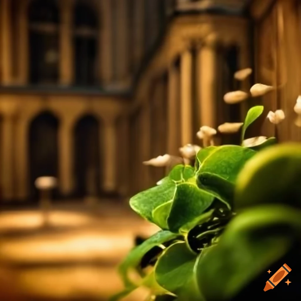 Courtyard garden in ornate, light-filled library on Craiyon