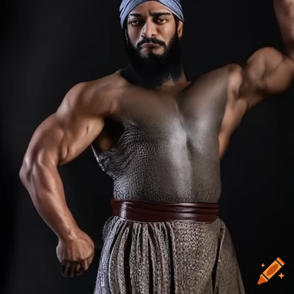 A muscular muslim knight wearing a scarf and turban on Craiyon