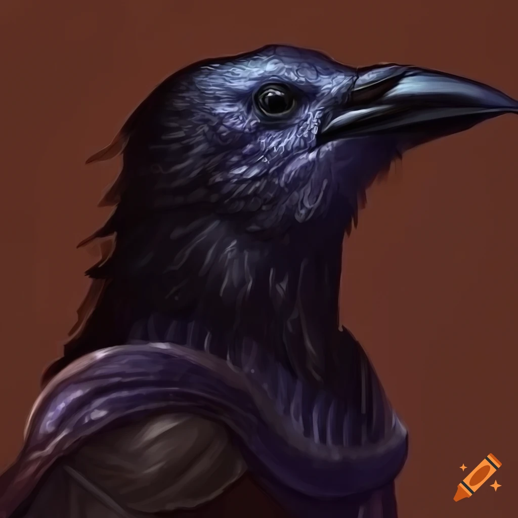 Digital art of a dungeons & dragons magical crow portrait