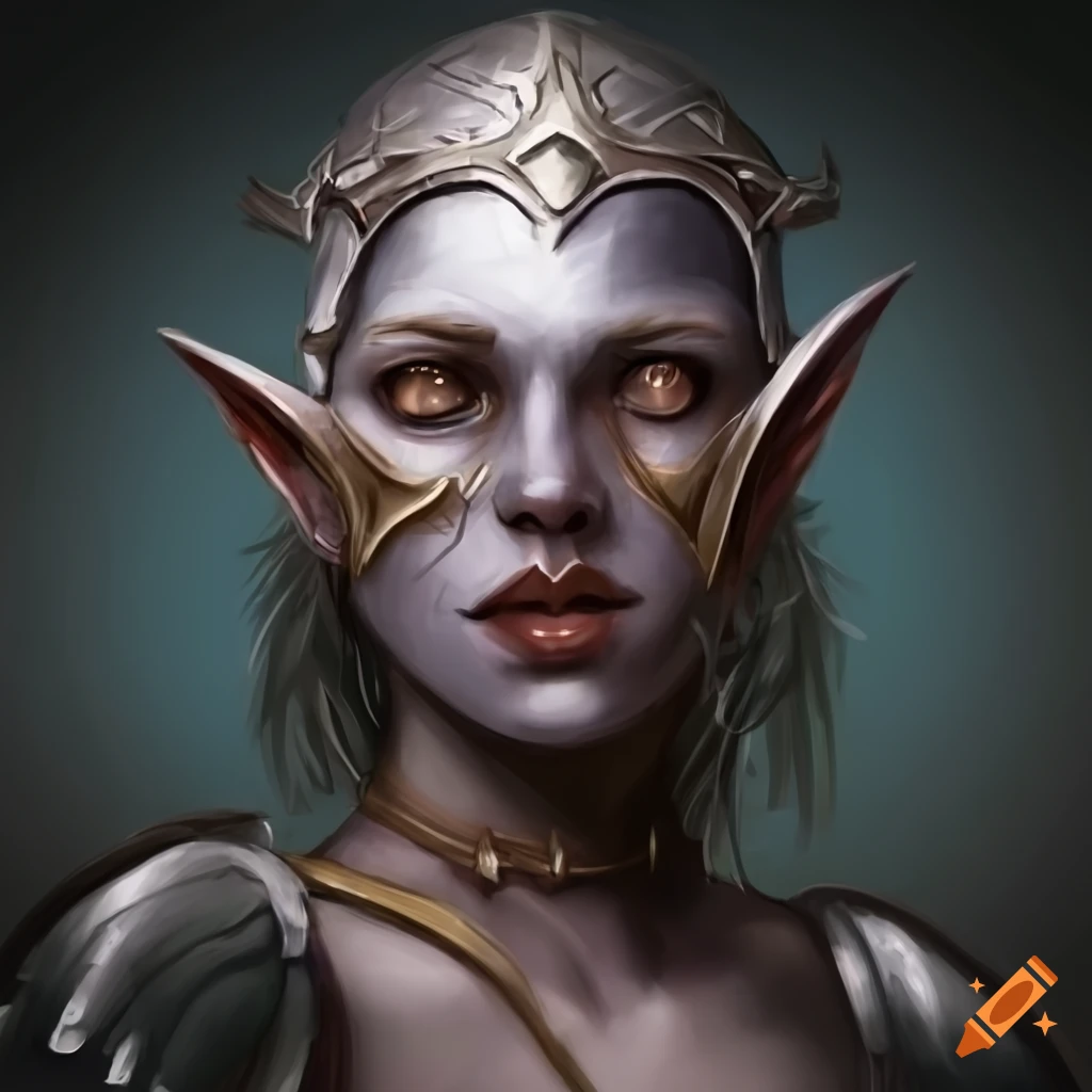 An elf with silver skin and an armor on Craiyon