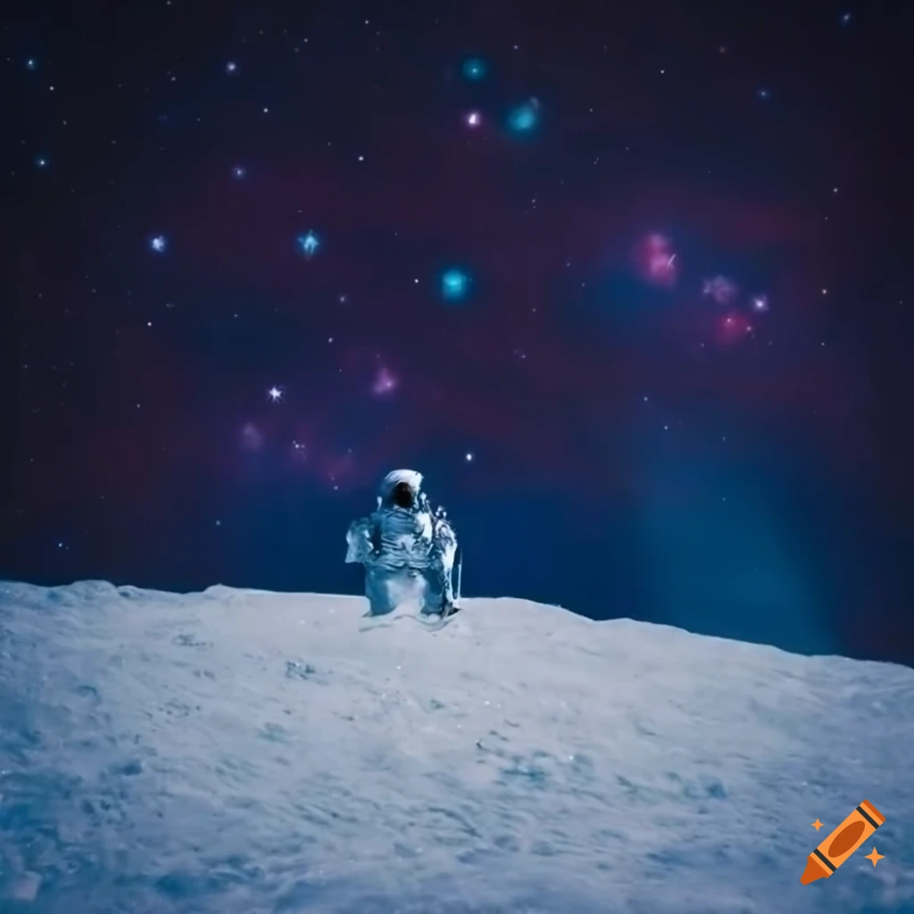 Astronaut in space, surrounded by snow against the background of the ...