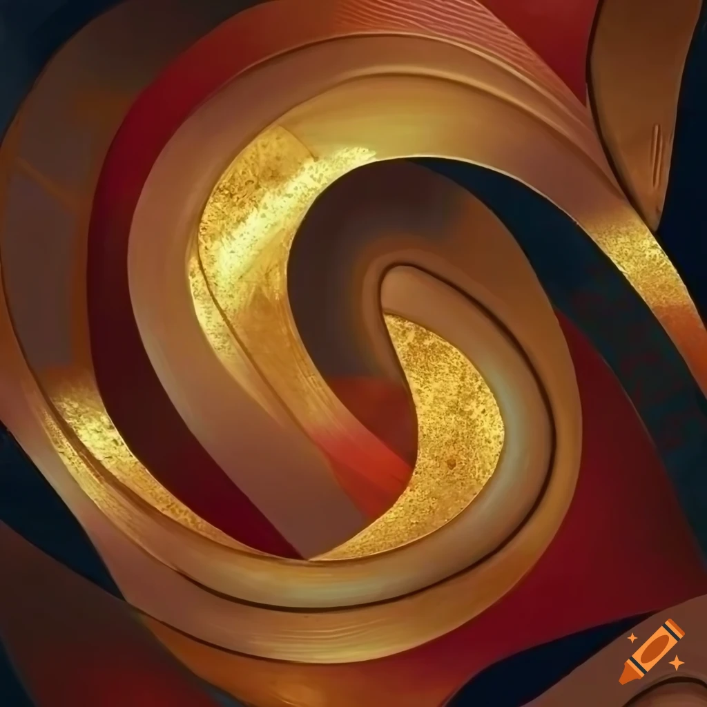 Dramatic abstract triangles and curves painting, in cubist style with ...