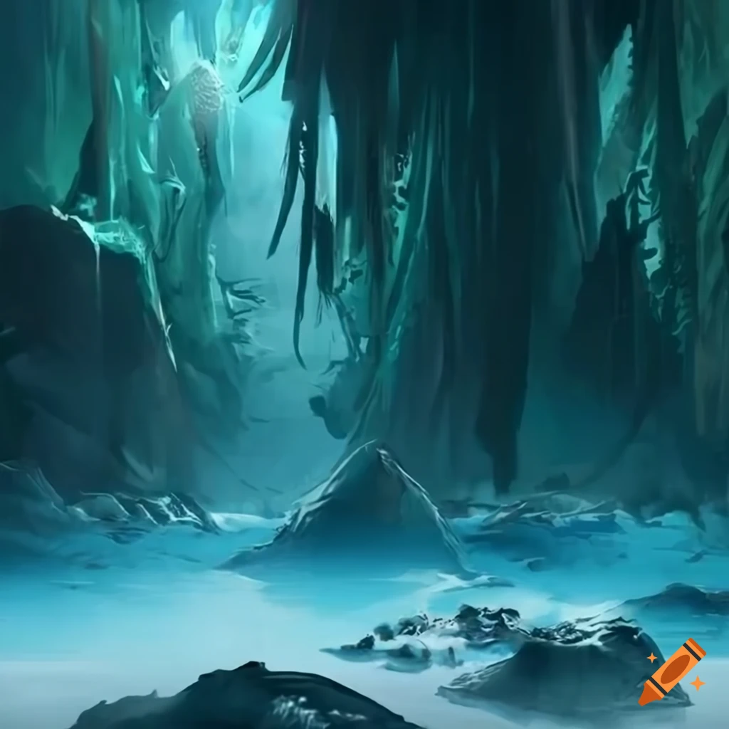 A tropical jungle beneath a dome of ice in antartica concept art on Craiyon