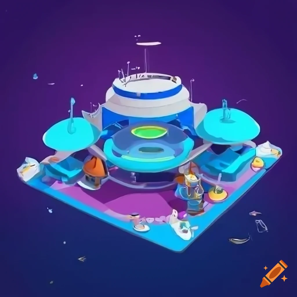 A fastfood restaurant floating in space with a drive-thru for ...