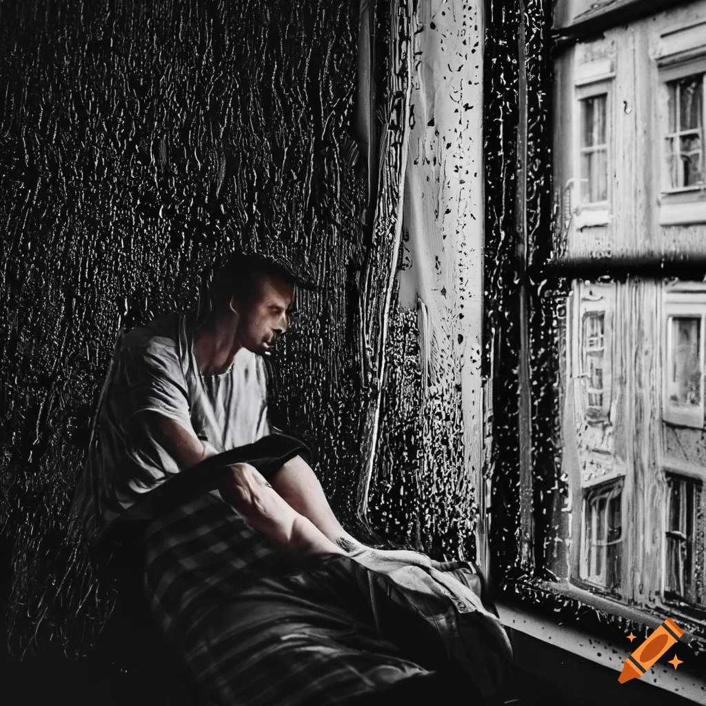 A guy sitting alone in his room with headset on the head and watching ...