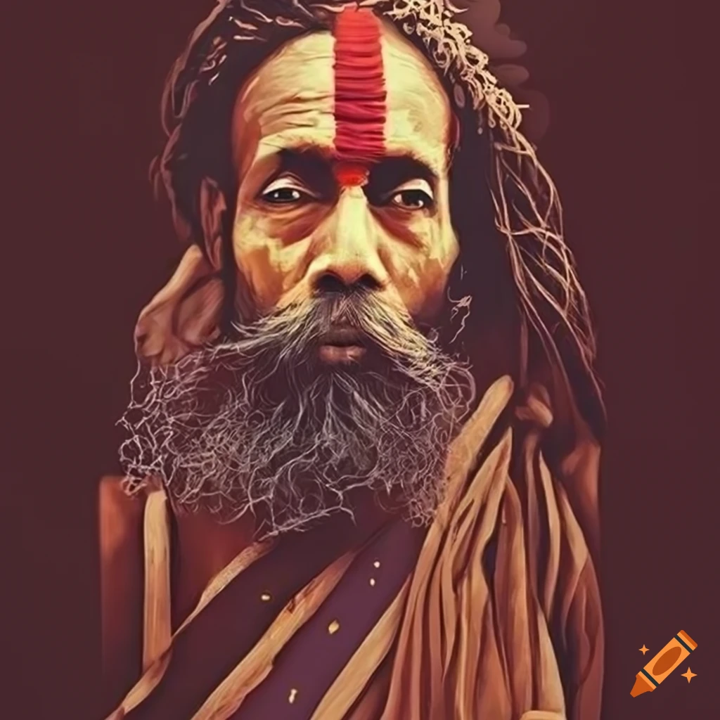 Posterized effect minimalist hollywood movie poster of Indian Sadhu ...
