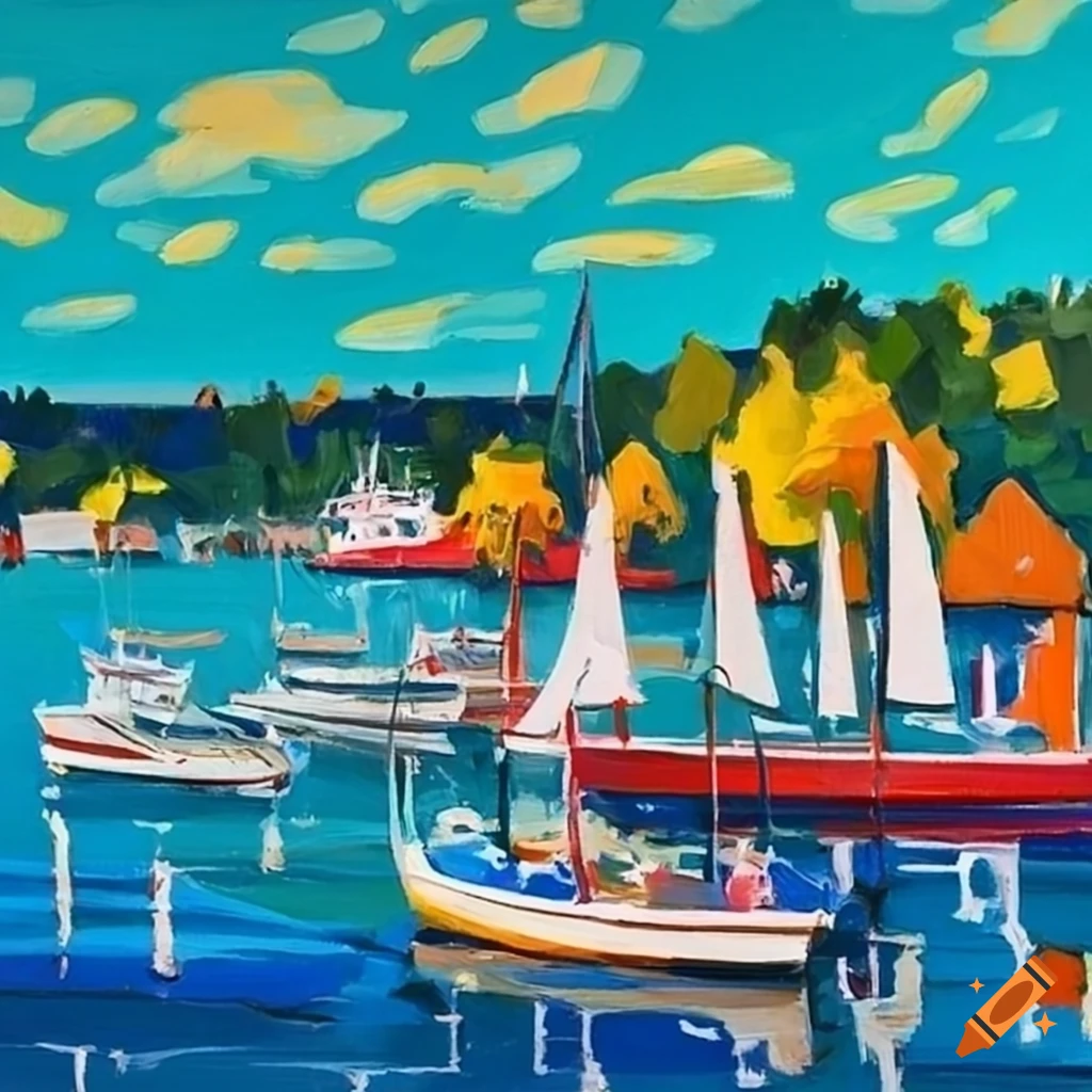 Paint camden maine harbor scene in the style of matisse