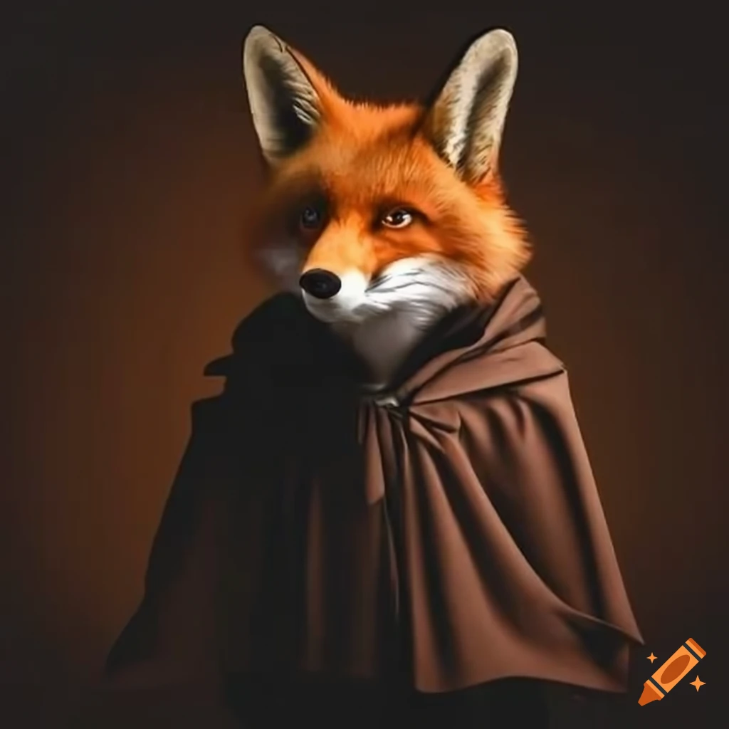 A fox dressed in a medieval cloak and hoodie