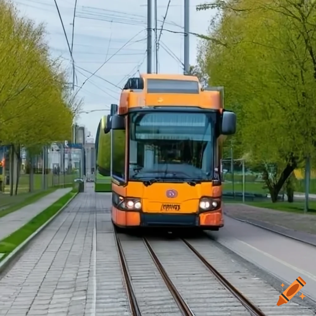 Modern trolleybus on a separate busway in almere parkwijk on Craiyon