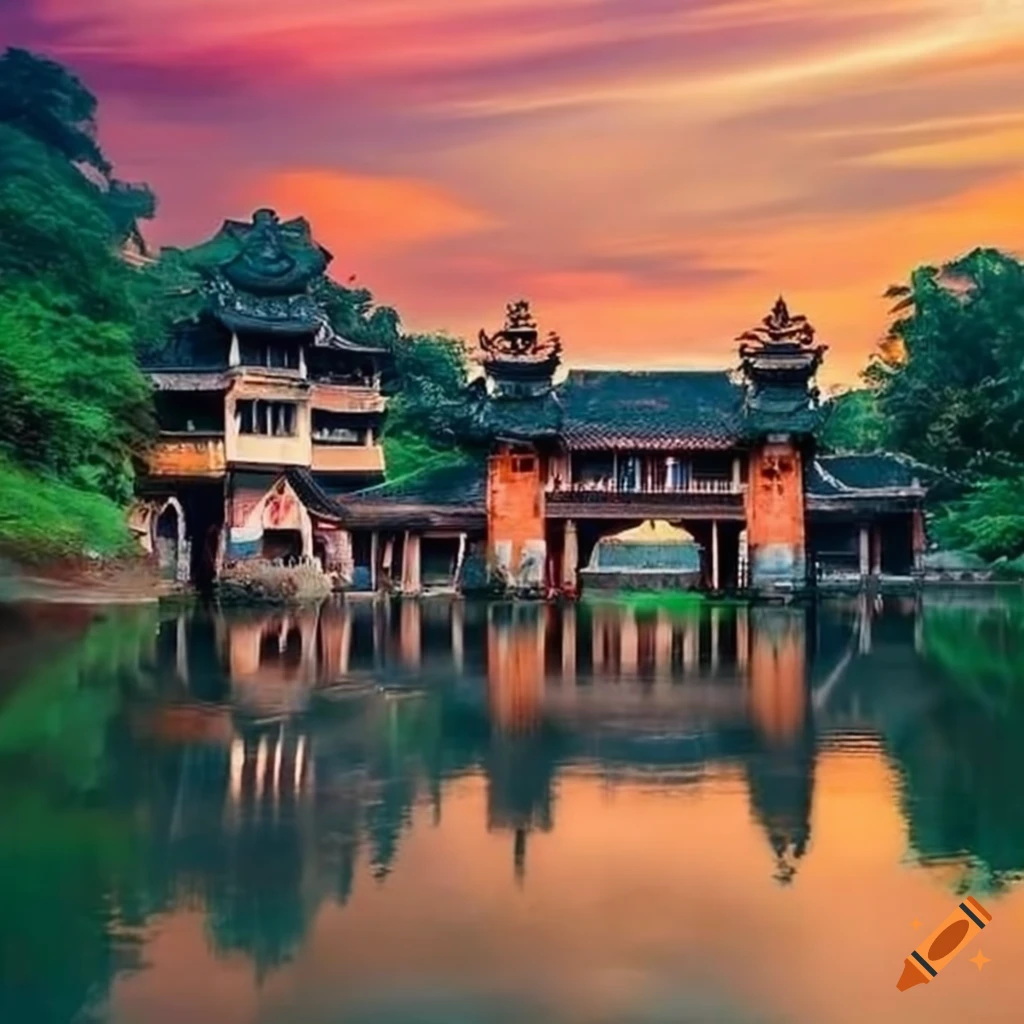 A magical village with unique vietnamese style buildings on Craiyon