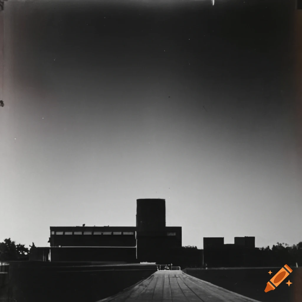 1970s low quality black and white photograph of the exterior of a ...