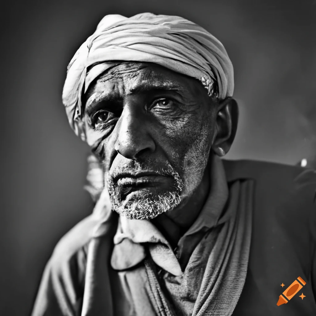 Black & White photograph portrait of sad but determined Pakistani ...