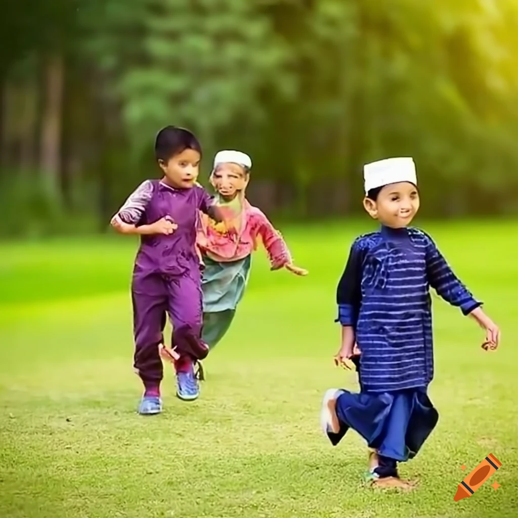 Muslim kids playing in park