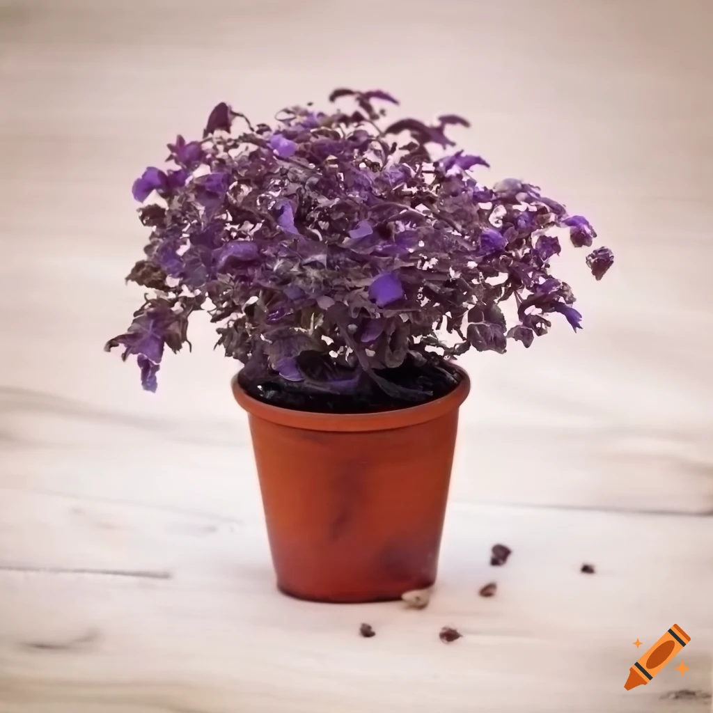 Purple tulsi plant inside a pot on Craiyon