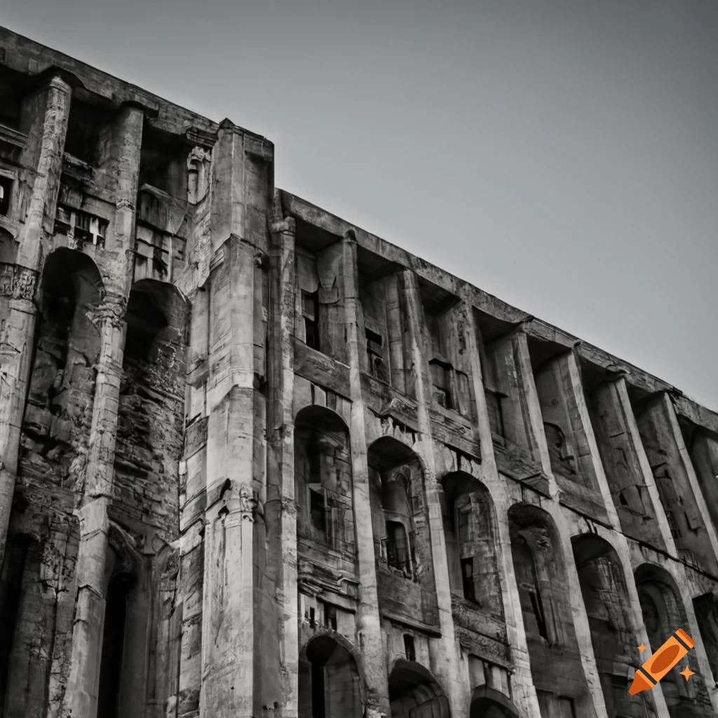 Detailed photo of greco-roman brutalist architecture