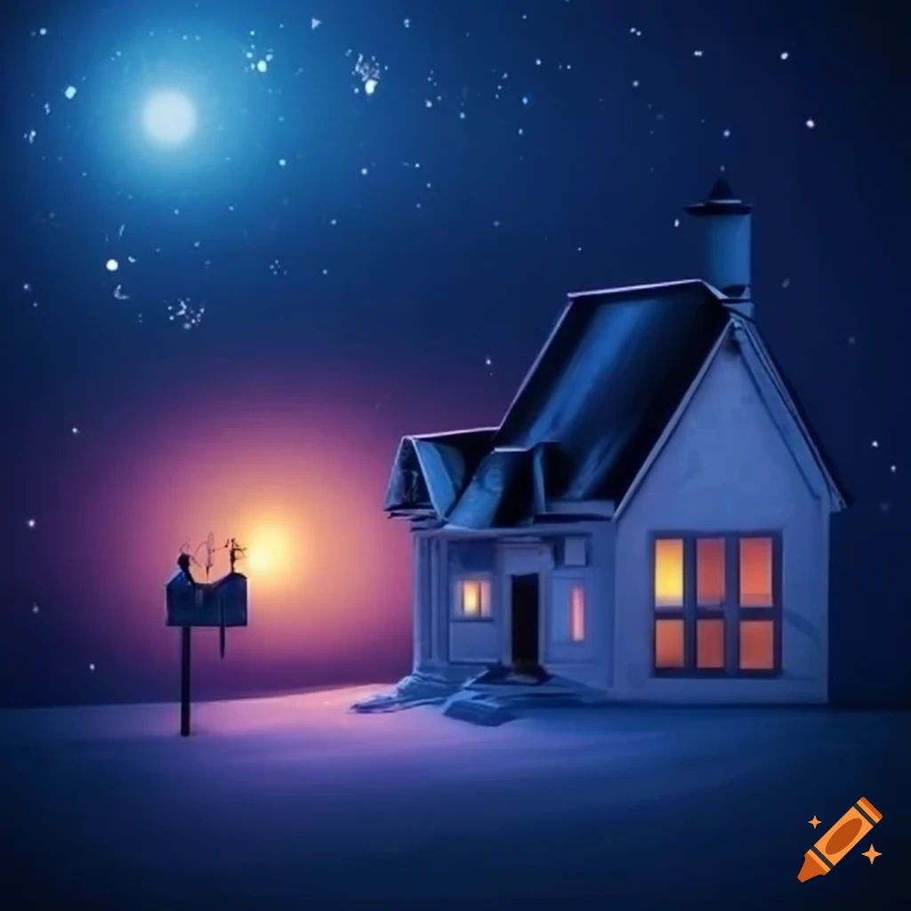 House at night with stars and streetlight