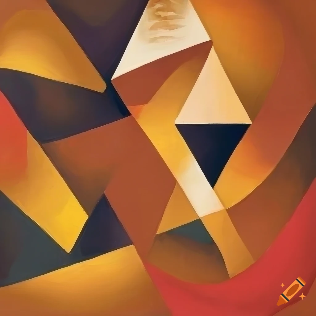 Cubist abstract triangles and curves painting, in cubist style, with ...