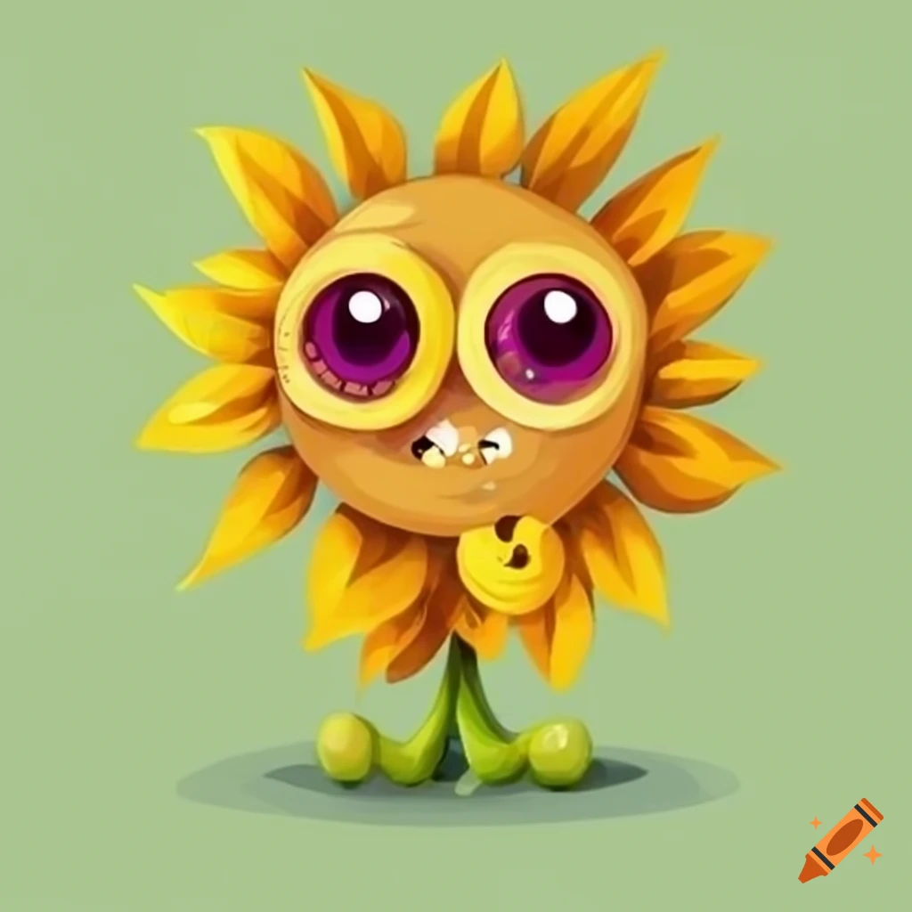 Cute cartoonish sunflower monster