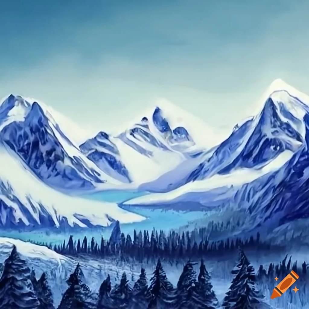 Snow-covered mountains on Craiyon