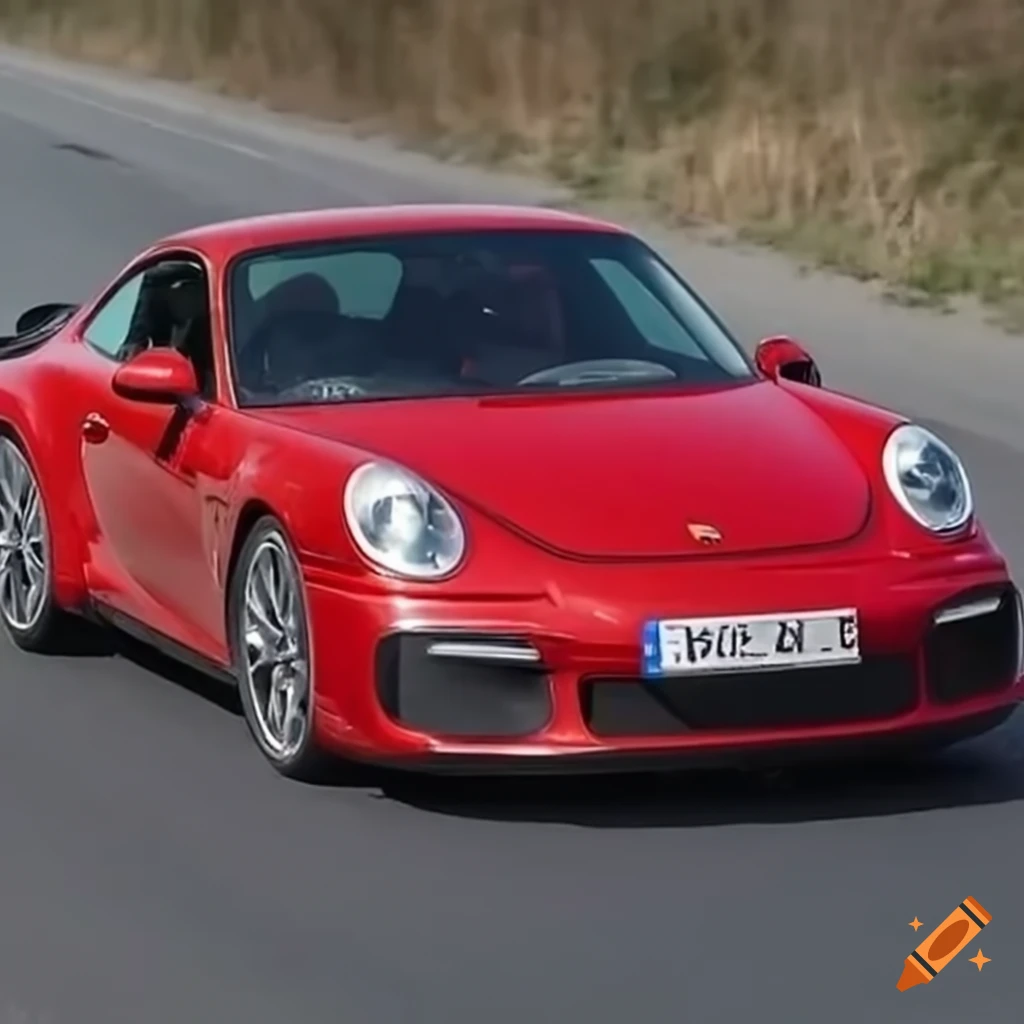 A red porsche 911 spotted on the road on Craiyon