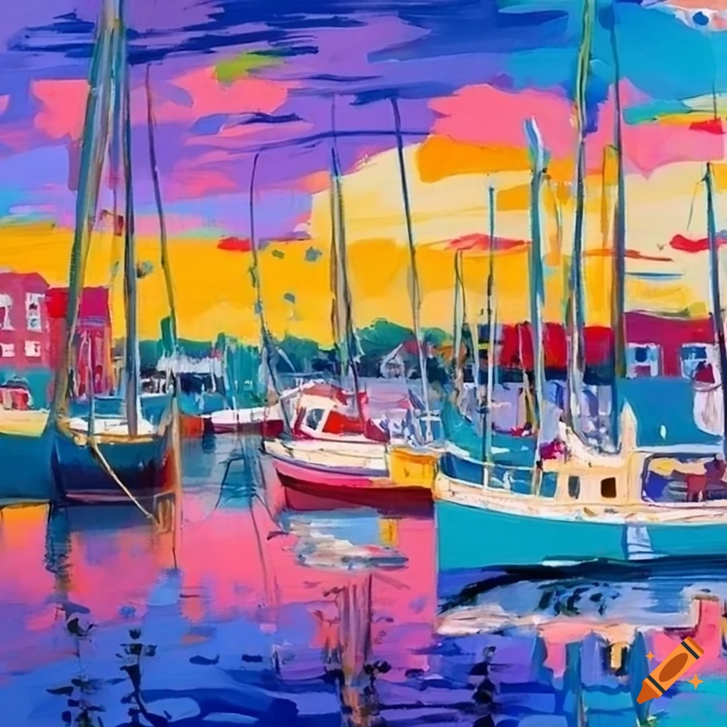 Paint camden maine harbor scene vibrant in the style of matisse