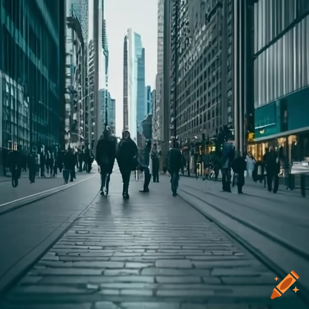 Future people walking in city 2050s