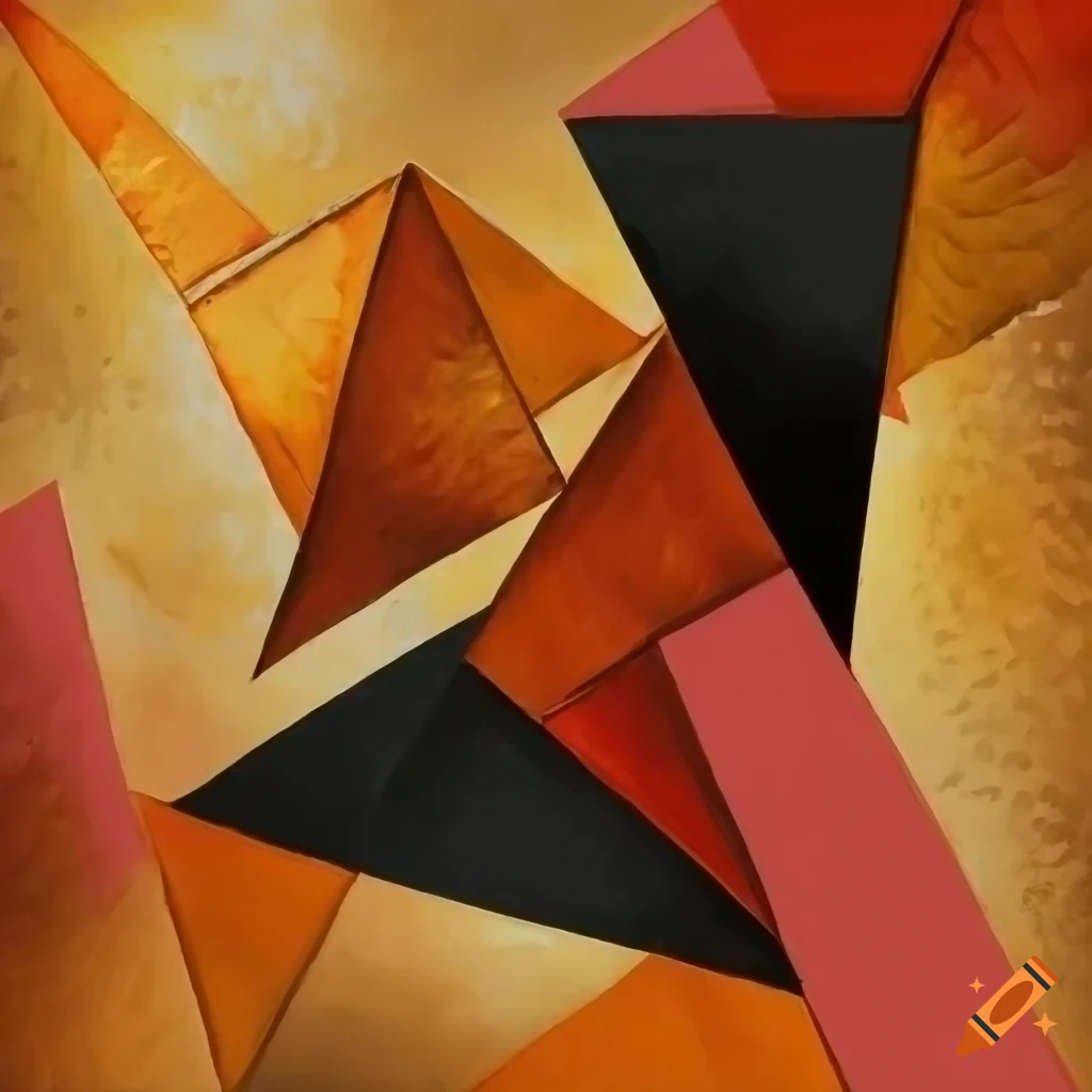 Cubist abstract triangles and curves painting, in cubist style, with ...