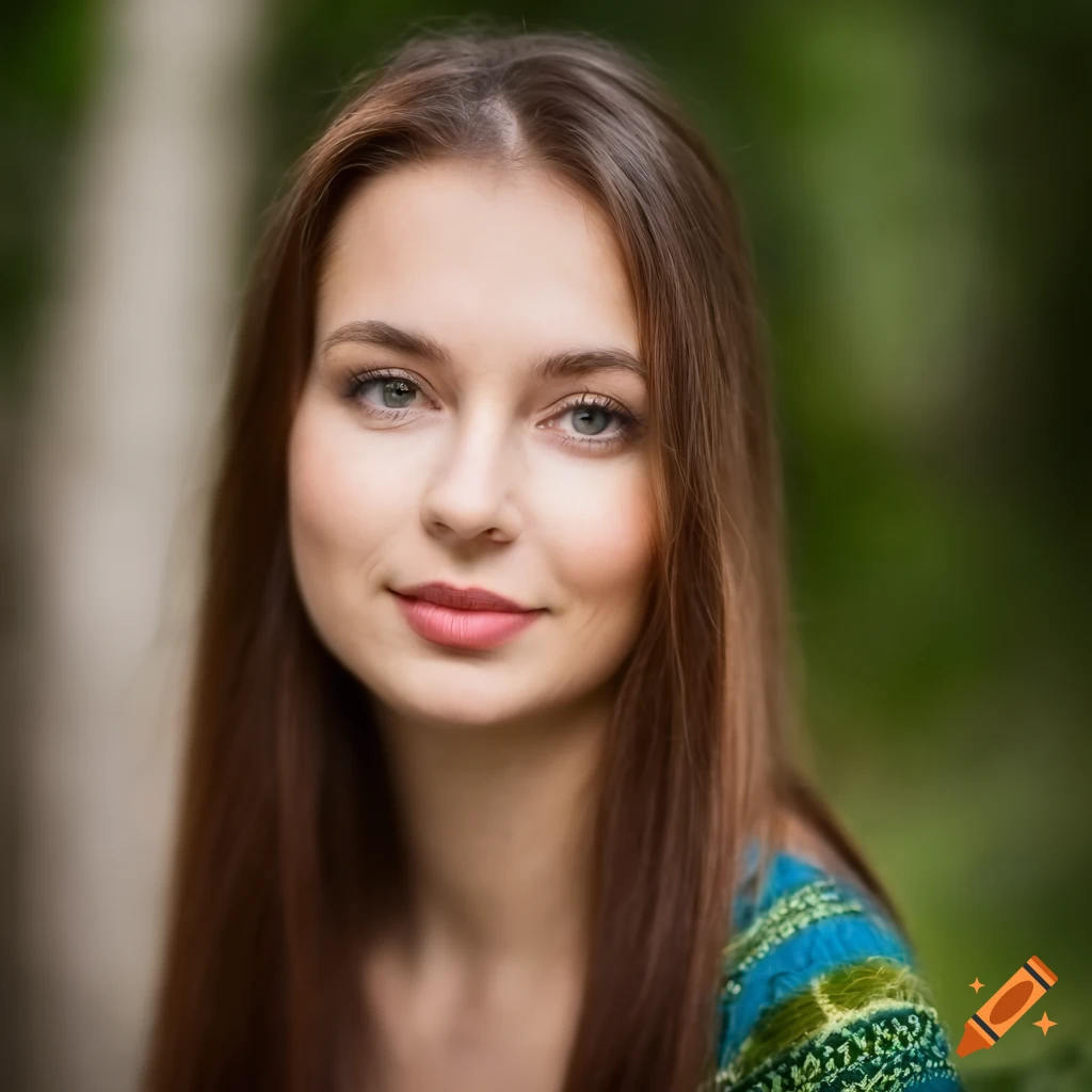 Slavic young woman with flawless natural beauty gazing into the camera ...