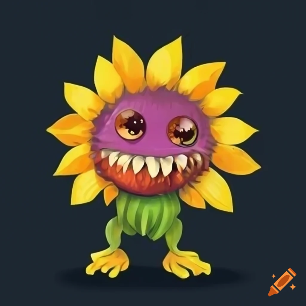 Cute cartoonish sunflower monster on Craiyon