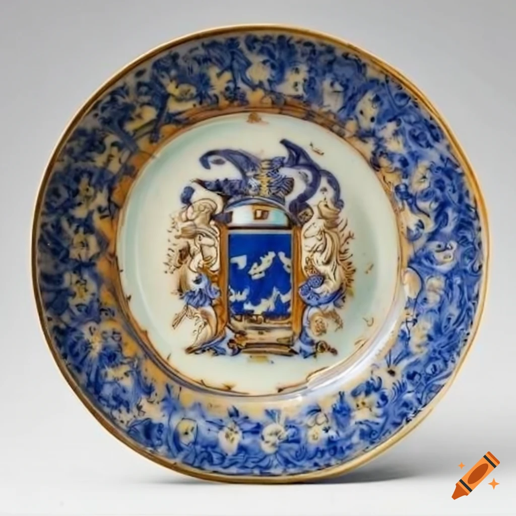 A porcelain plate with a coat of arms, medieval style