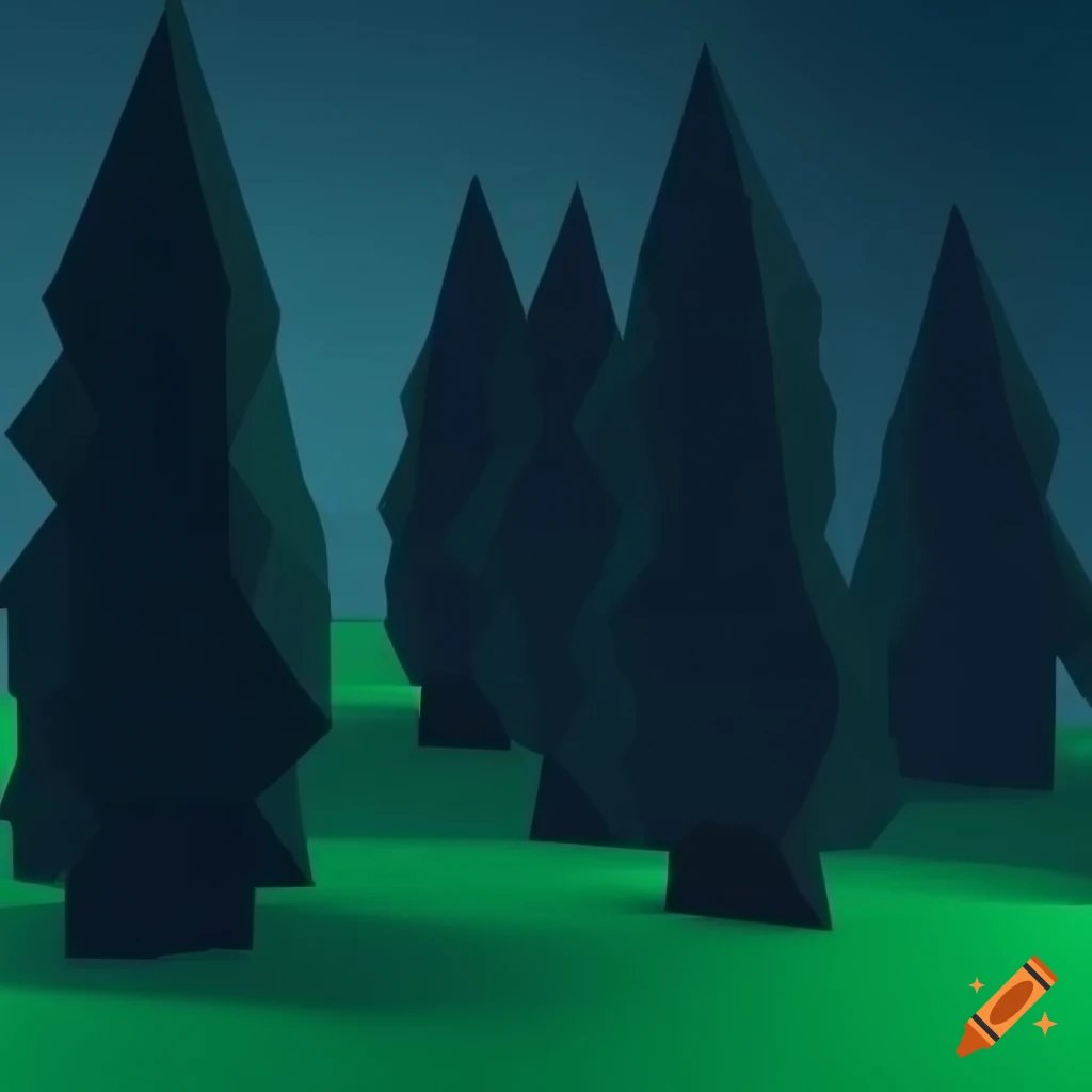 Low poly forest nocturne landscape