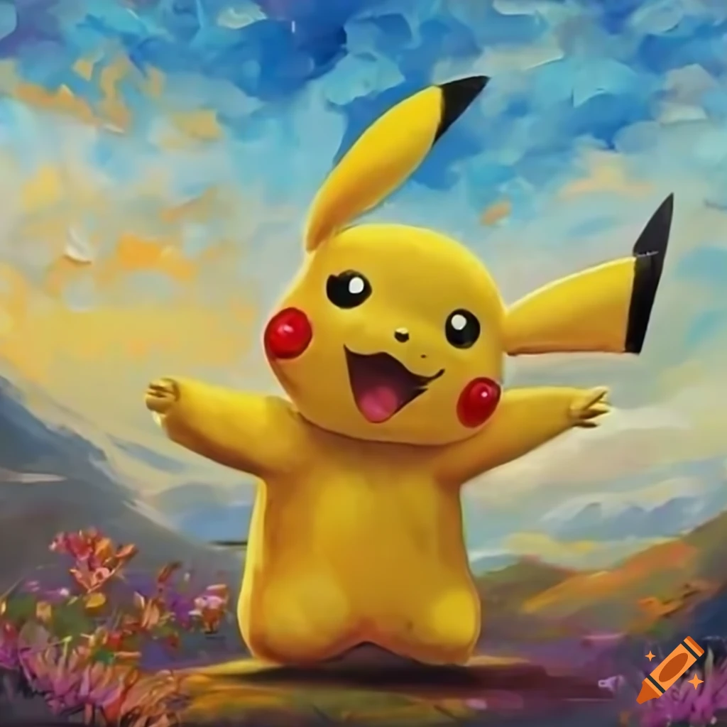 Ash and pikachu smiling in front of a mountain range