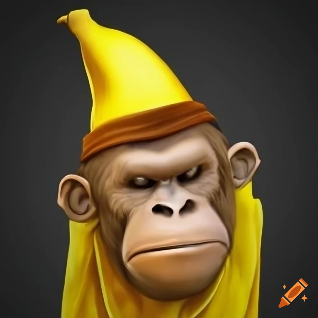 Wizard ape wearing a yellow banana wizard hat (fantasy style) on Craiyon